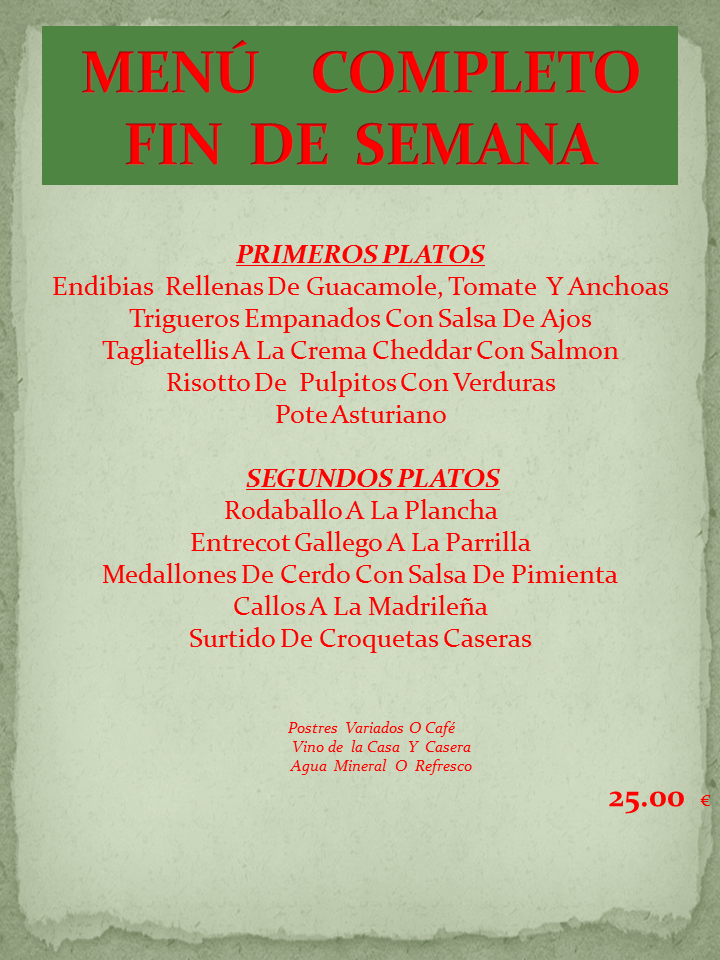 Menú del día - EL TOKE CASTILLO